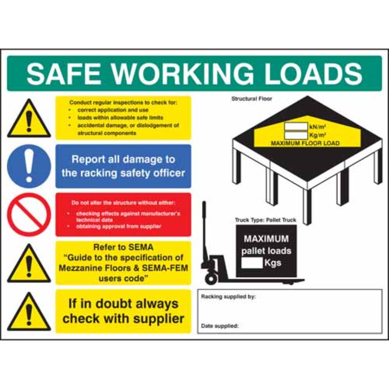 SWL mezzanine floor sign 5mm foamex 600x450mm - 174 PPE