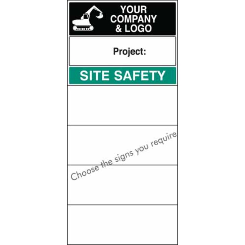 Site safety board 600x1200mm c/w logo and select signs - 174 PPE